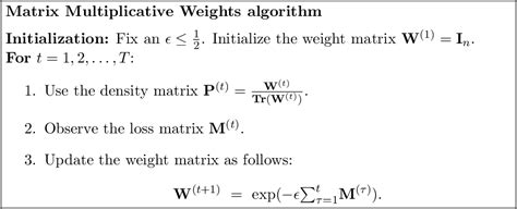 figure 1 from the multiplicative weights update method a meta algorithm and its applications