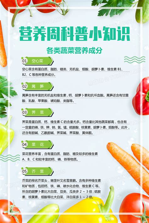 绿色清新卡通蔬菜营养科普小知识营养成分表海报设计图片下载 psd格式素材 熊猫办公