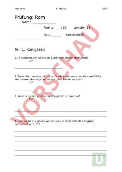 Arbeitsblatt Test Römer Geschichte Altertum