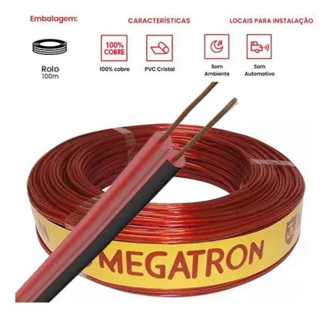 Fio Bicolor 2 X 1mm Som Paralelo Rolo 100 Metros Megatron Frete grátis