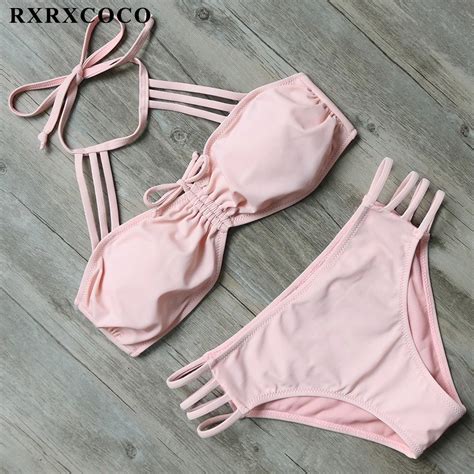 Aliexpress Buy RXRXCOCO Push Up Bikinis 2017 Sexy Solid Bikini