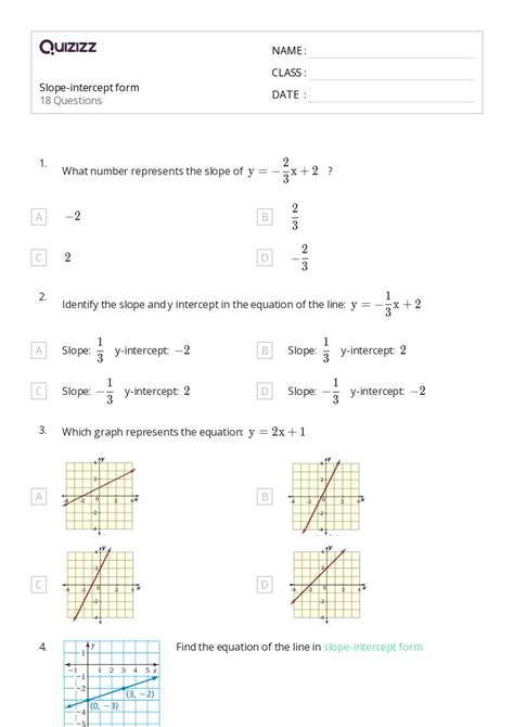 Slope Intercept Form Worksheets For Th Year On Quizizz Free