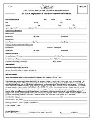 Fillable Online 2015 2016 Registration Emergency Medical Information