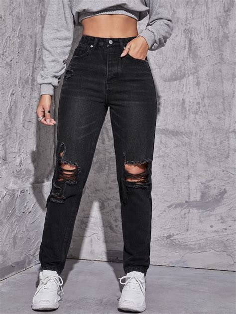 Vaqueros Rotos De Talle Alto Ripped High Waisted Jeans Outfits Con