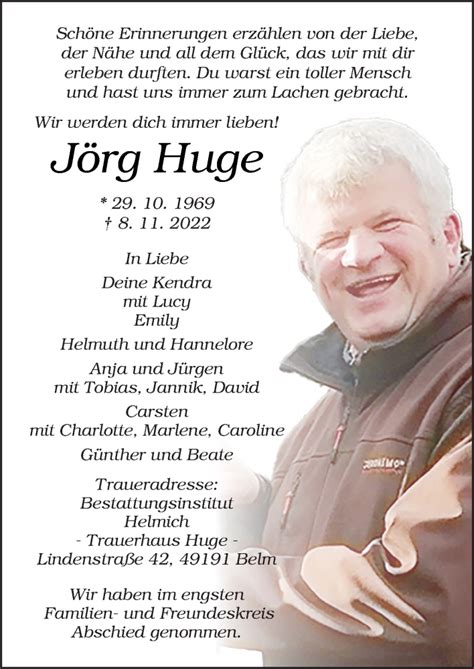 Traueranzeigen von Jörg Huge noz Trauerportal
