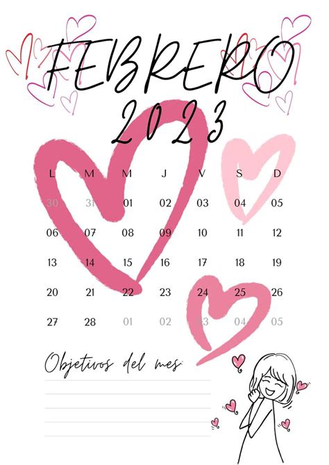 Febrero 2023 en 2023 Calendario de amor Calendario enero Feliz día