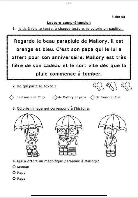 Fichier lecture compréhension sur le printemps Lecture CE1 CP La