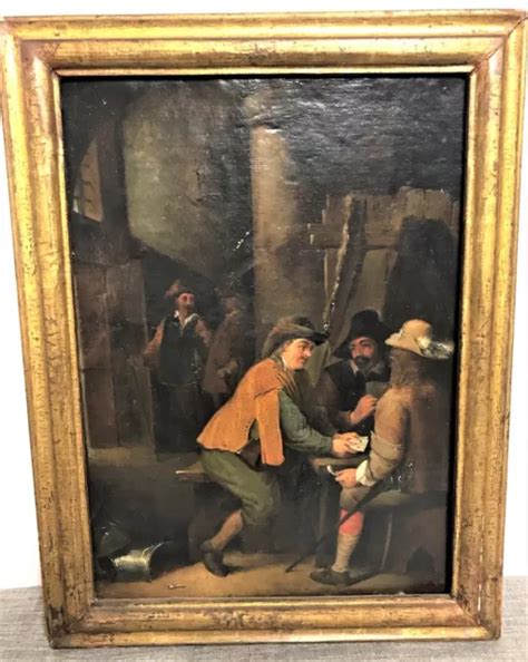 TABLEAU HUILE SUR toile scène de taverne daté 1843 époque XIXème siècle