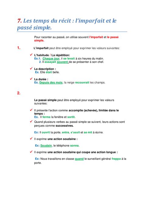 Les temps du récit limparfait et le passé simple AlloSchool