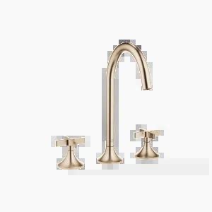 Vaia Brushed Champagne Kt Gold Washstand Faucets Three Hole Basin