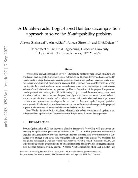 Pdf A Double Oracle Logic Based Benders Decomposition Approach To