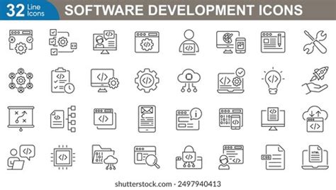 Software Development Icons Set Code Languages Stock Vector Royalty