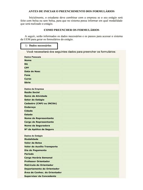 Preenchível Disponível dca uem COMO PREENCHER OS FORMULRIOS