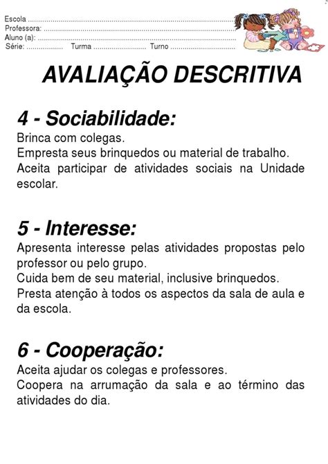 Avaliacao Descritiva Ed Infantil LIBRAIN