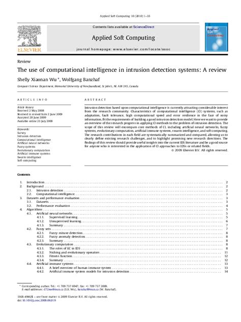 pdf the use of computational intelligence in intrusion detection systems a review wolfgang