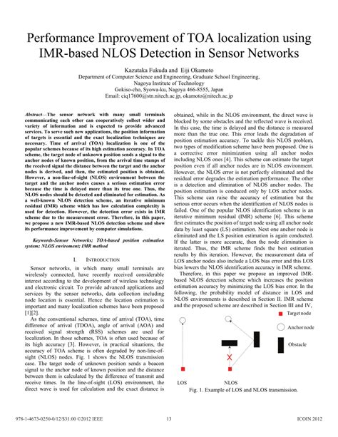 pdf performance improvement of toa localization using imr based nlos detection in sensor networks