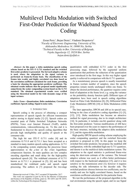 pdf multilevel delta modulation with switched first order prediction for wideband speech coding