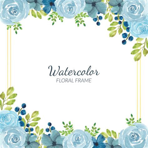 Watercolor Blue Floral Frame Decoration Vector Art At Vecteezy