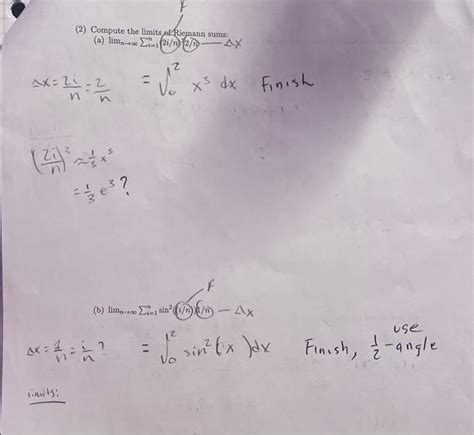 solved 2 compute the limits of riemann sums a