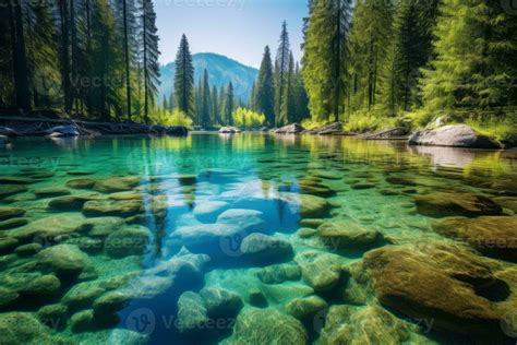 Crystal Clear River In Picturesque Forest Generative AI 31581797 Stock