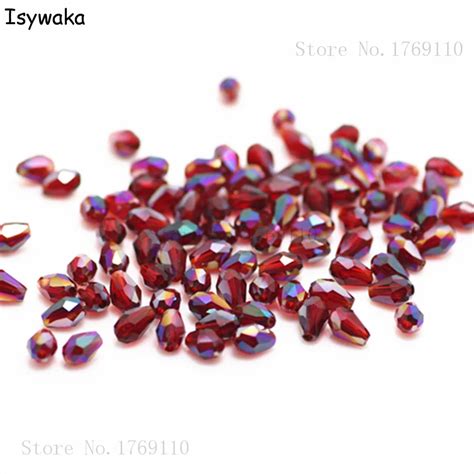 Isywaka 100pcs Red Colorful Color Faceted Teardrop Beads Austria