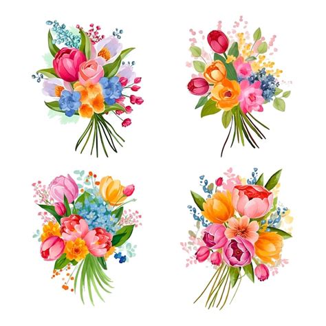 Ramo De Flores Pintura Acuarela Vector Premium