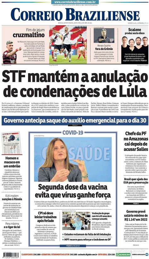 Capa Correio Braziliense Edi O Sexta De Abril De