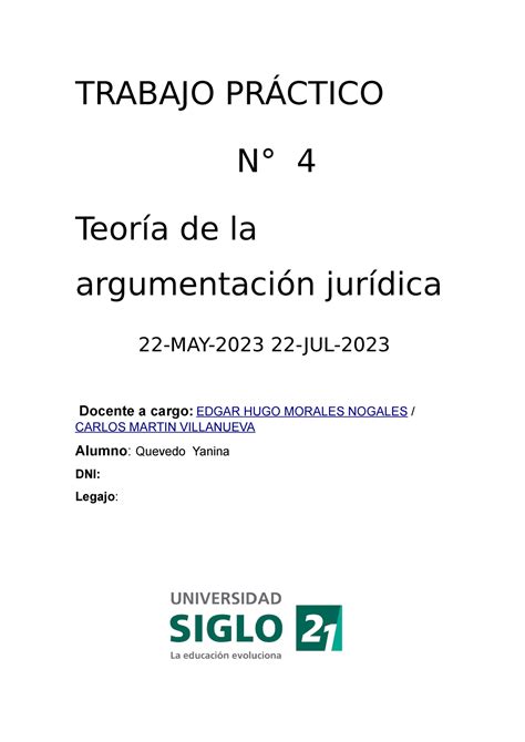 TP4TAJ aprobado TRABAJO PRÁCTICO N 4 Teoría de la argumentación