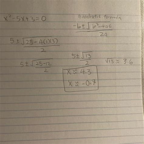 select the two values of x that are roots of this equation x 2 5x 3 0