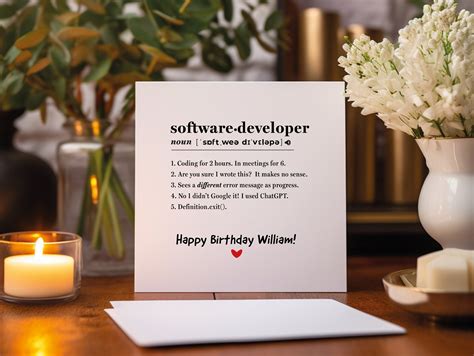 Software Developer Birthday Card Coder It Engineer Computer Etsy