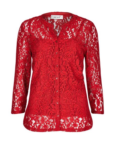 Per Una Red Lace Top Red Lace Top Long Sleeve Blouse Red Lace