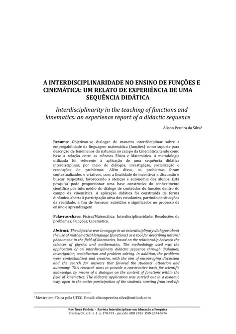 PDF INTERDISCIPLINARIDADE NO ENSINO DE FUNÇÕES E CINEMÁTICA um