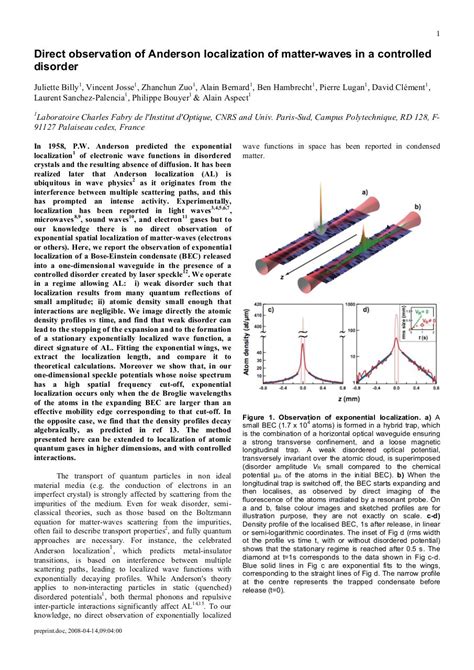 preprint par philippe bouyer direct observation of anderson localization of matter waves in a