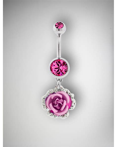 14 Gauge Pink Gem Rose Belly Ring Belly Button Piercing Jewelry Bellybutton Piercings Cute