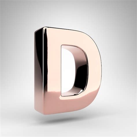 Letra d maiúscula em fundo branco fonte renderizada 3d de ouro rosa
