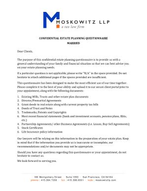 Fillable Online CONFIDENTIAL ESTATE PLANNING QUESTIONNAIRE MARRIED Fax