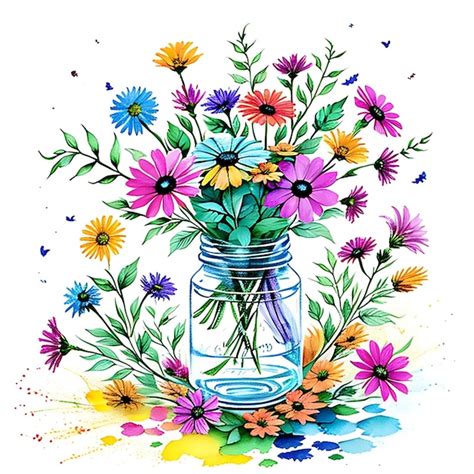 Premium AI Image A Watercolor Painting Of Flowers In A Mason Jar