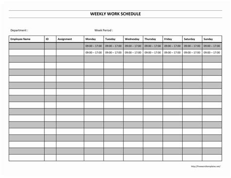 Free Printable Work Schedule Sheets