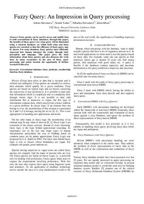 pdf fuzzy query an impression in query processing ankita srivastava