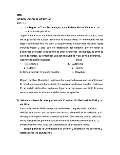 Examen Introduccion AL Derecho 1ER Semestre USM 1MB INTRODUCCION AL