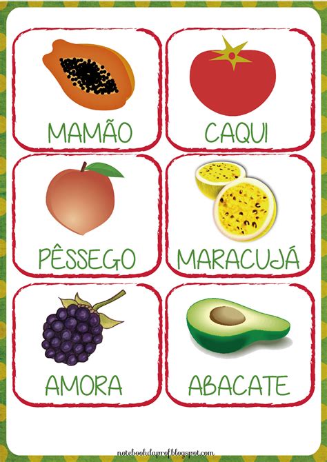 Projeto As Frutas Flash cards Atividades sobre alimentação saudavel