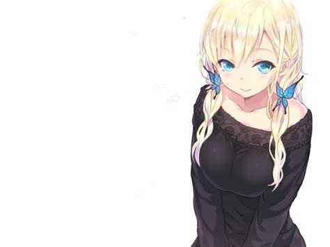 Blond Hair Blushing Butterfly Hairstyle Indoors Cleavage Women Three Quarter Length