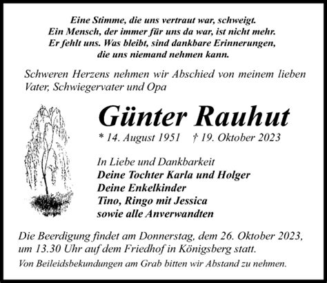 Traueranzeigen von Günter Rauhut trauer anzeigen de