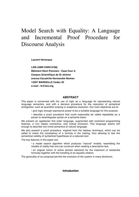 pdf model search with equality a language and incremental proof procedure for discourse analysis
