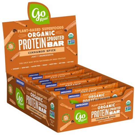 Go Raw Organic Sprouted Grow Plant Protein Bar Cinnamon Spice 12 Bars