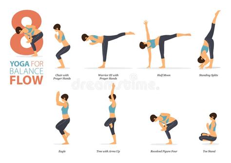 Yoga Poses Or Asana Posture For Workout In Balance Flow Concept