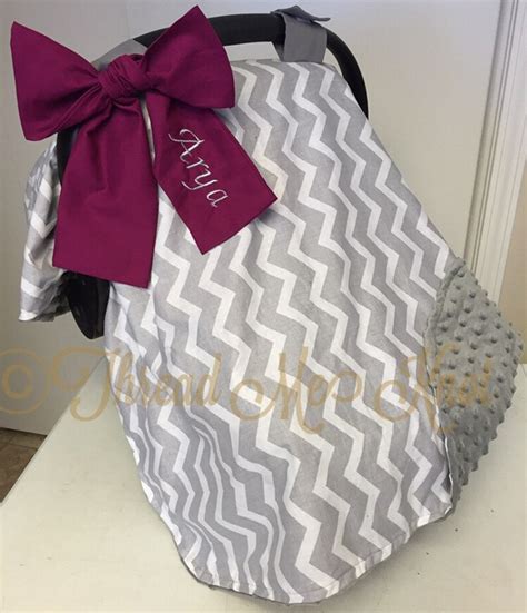 Gray Chevron Gray Minky W Fuchsia Bow Etsy
