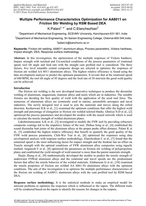 pdf multiple performance characteristics optimization for aa8011 on friction stir welding by