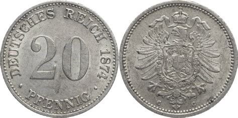 Kaiserreich 20 Pfennig 1874 C Kursmünze 1873 1877 ss MA Shops