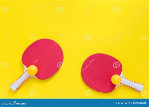 Red Tennis Ping Pong Rackets And Orange Balls Stock Photo Image Of